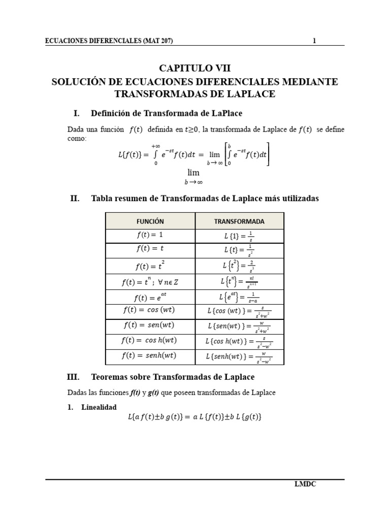RESUMEN CAP - 7 - Solución - E.D - Transformadas | PDF | Transformada ...