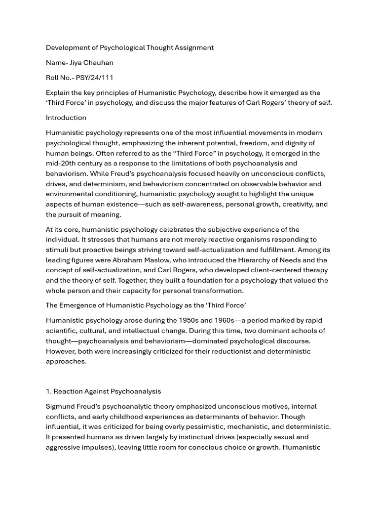 Development of Psychological Thought Assignment | PDF | Humanistic Psychology | Psychology