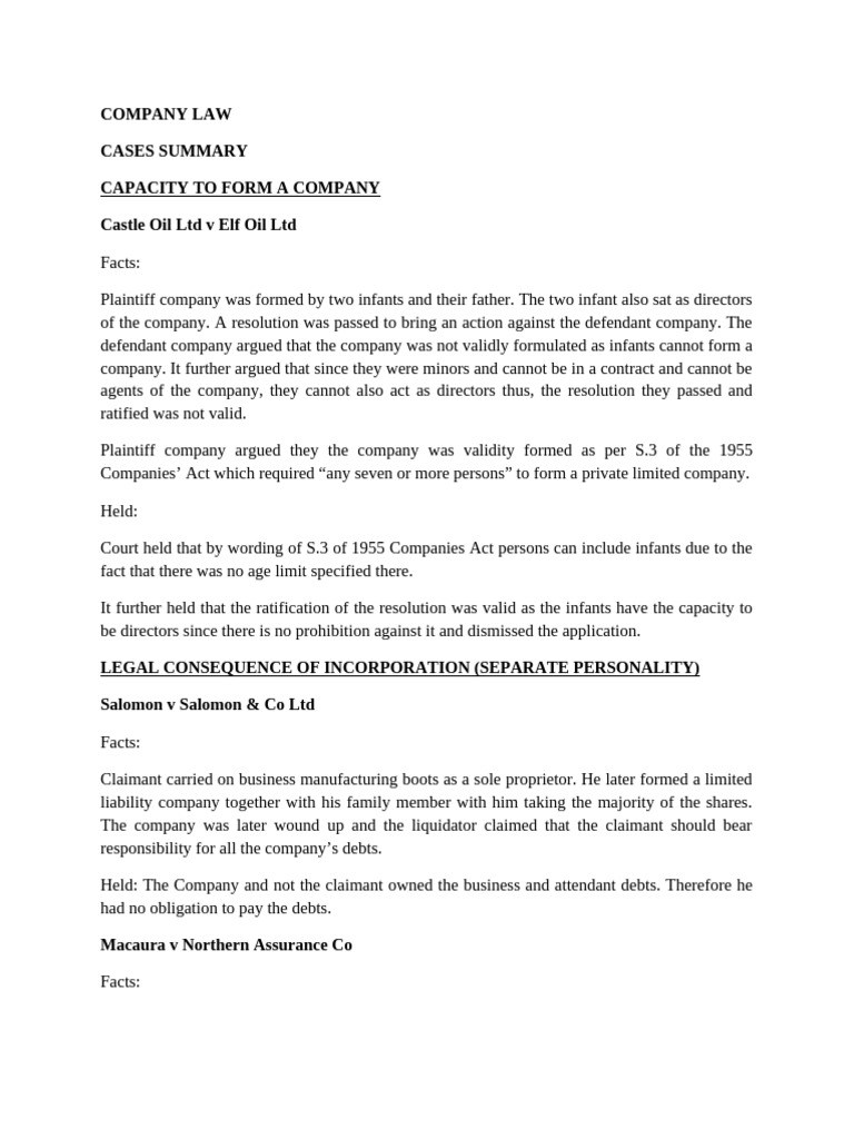 Company Law Cases | PDF | Law Of Agency | Piercing The Corporate Veil