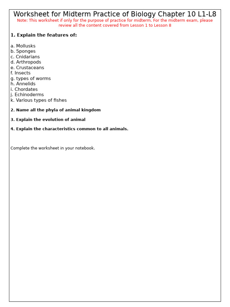 Worksheet For Practice of Biology Chapter 10 L1-L8 | PDF