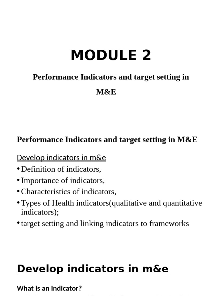 Performance Indicators and Target Setting in M&E-1 | PDF | Quantitative ...