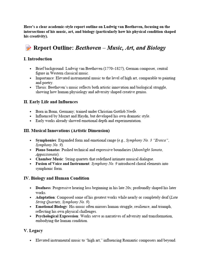 Beethoven - Music and Biography - Report Outline | PDF | Ludwig Van ...
