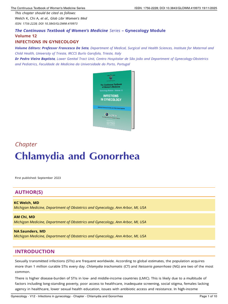 Chlamydia and Gonorrhea Overview | PDF | Sexually Transmitted Infection | Immunology