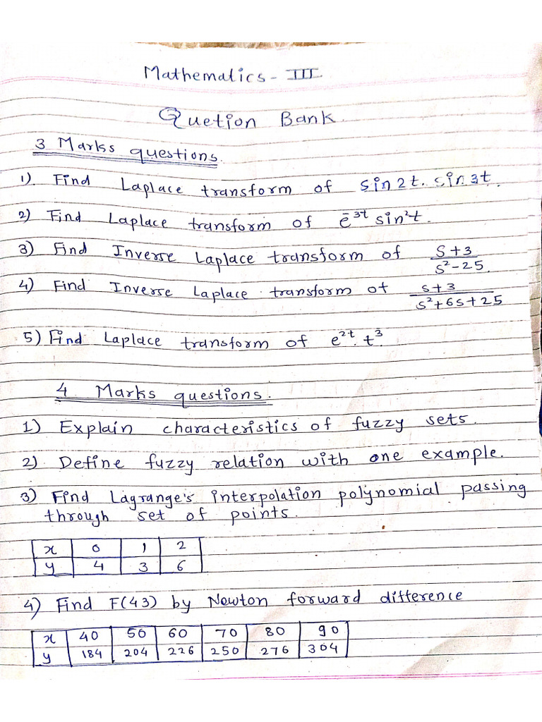 Mathematics - 3 Questionbank | PDF