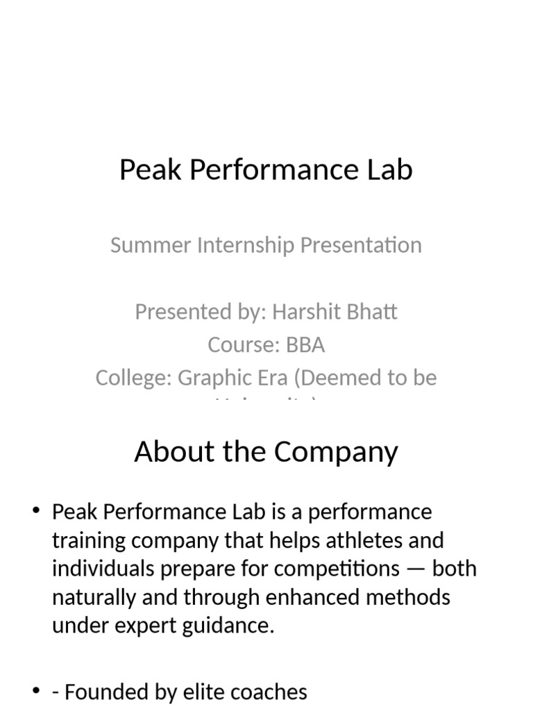 Peak Performance Lab Internship Harshit Bhatt | PDF