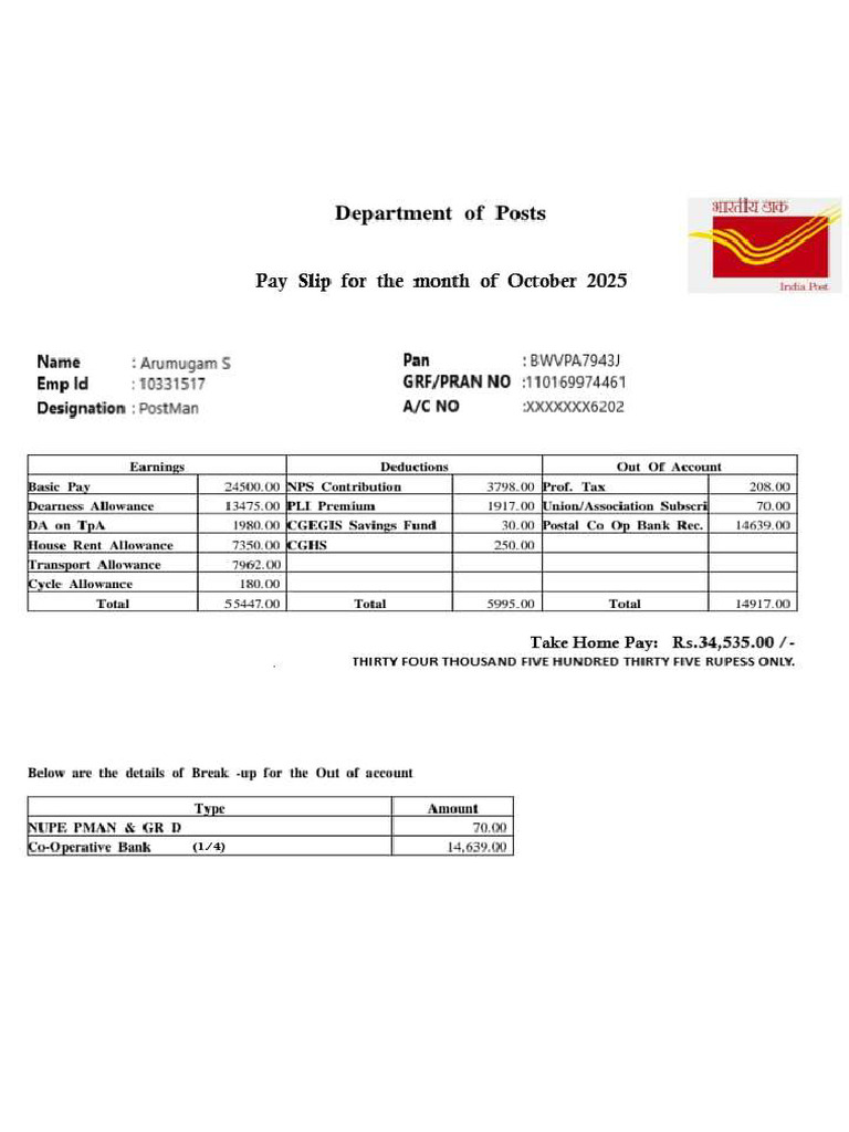 Arumugam Oct Payslip | PDF