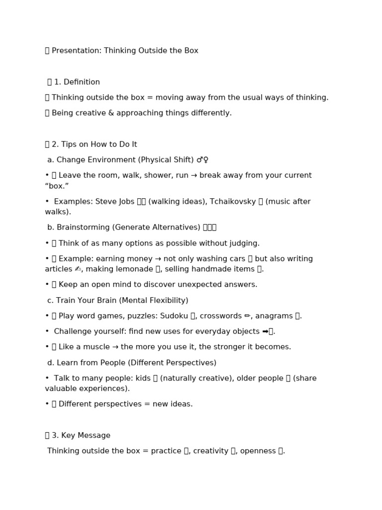 Creative Strategies for Thinking Outside the Box | PDF