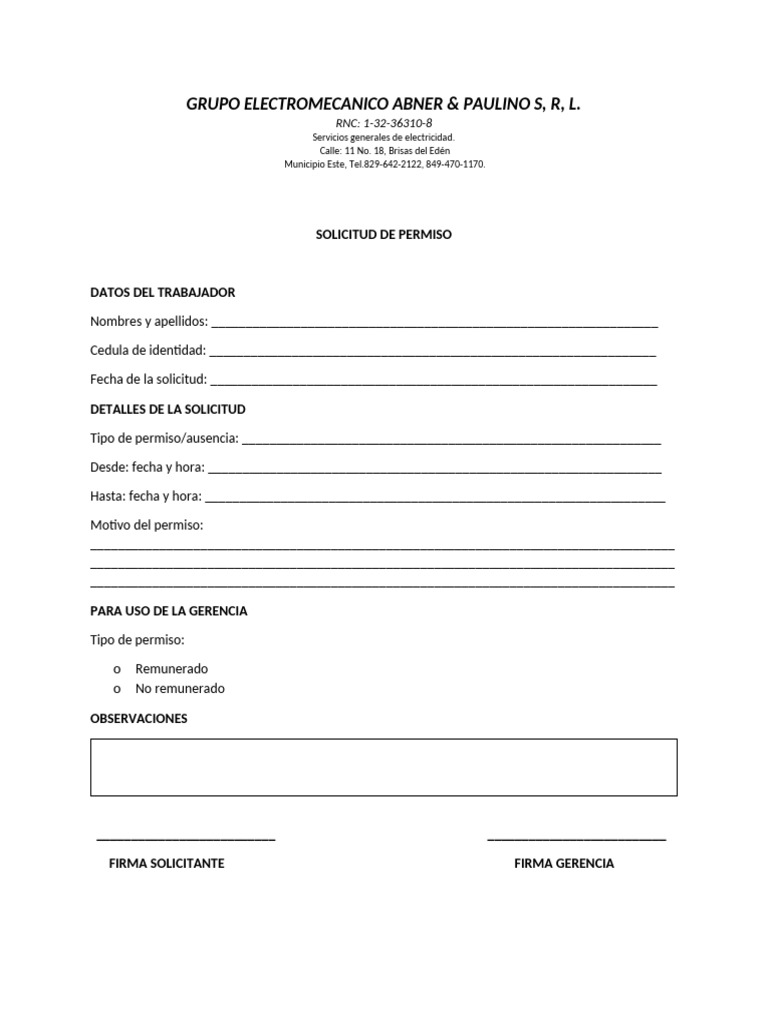 Solicitud de Permiso Laboral Estándar | PDF