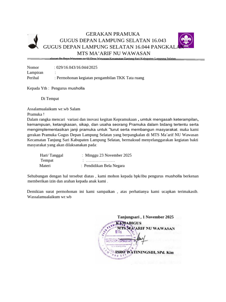 Surat Tembusan Pengambilan Tkk Mts | PDF