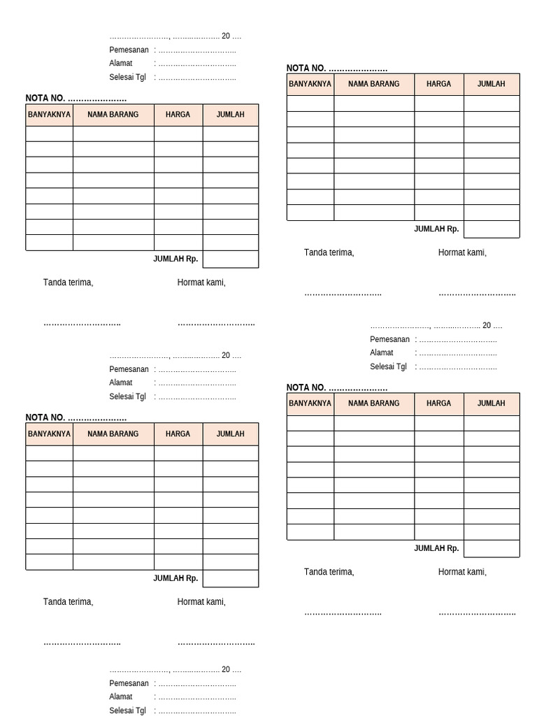 Format Nota Pembelian Barang | PDF