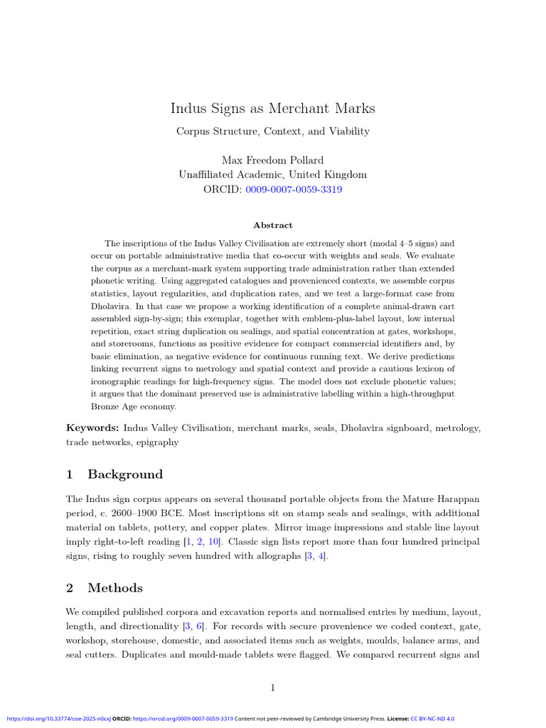 Indus Signs As Merchant Marks Corpus Structure Context and Viability | PDF