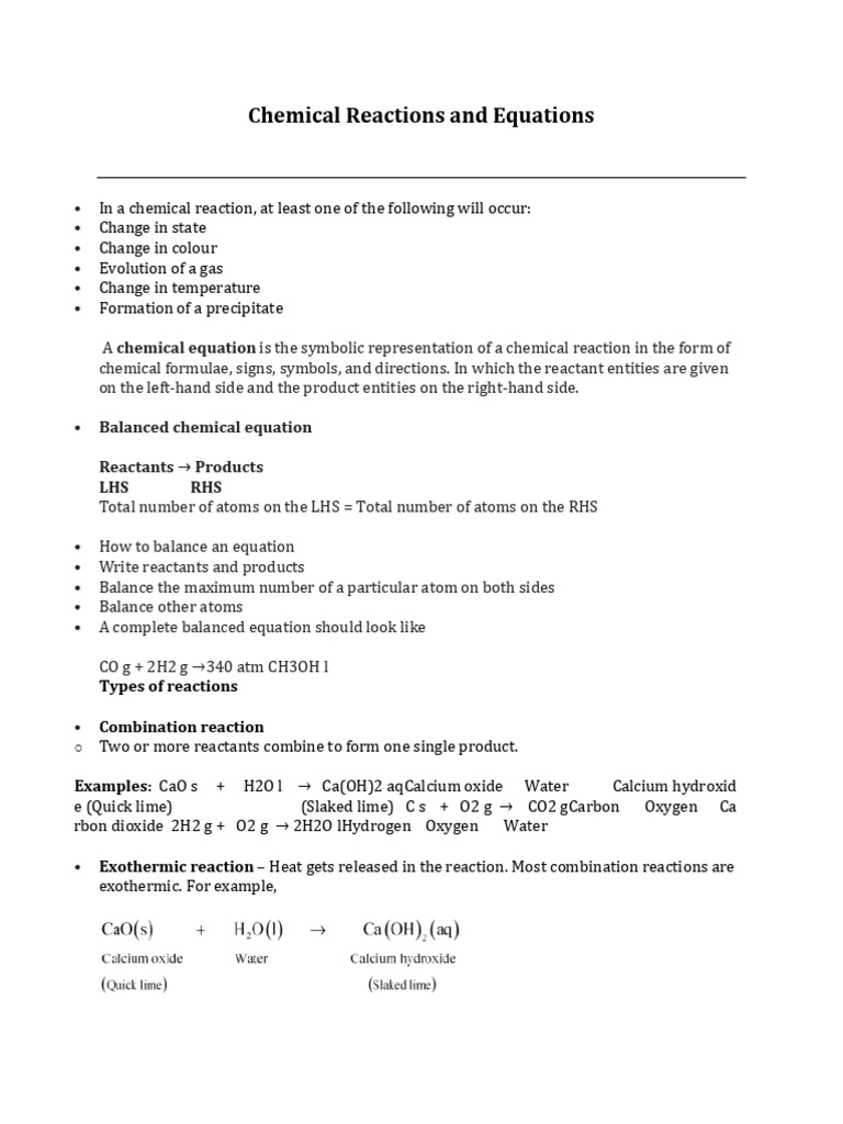 Chemical Reaction Sci Notes | PDF | Redox | Chemical Reactions
