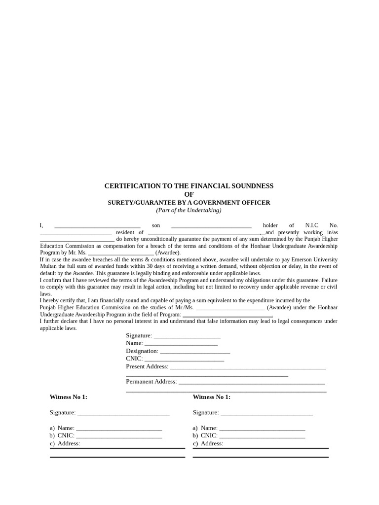 Surety Guarantee Certification Template | PDF | Guarantee | Surety