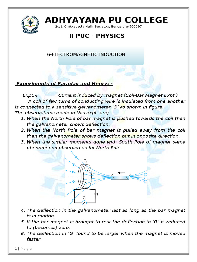 6 Electromagnetic Induction | PDF | Electromagnetic Induction | Inductance