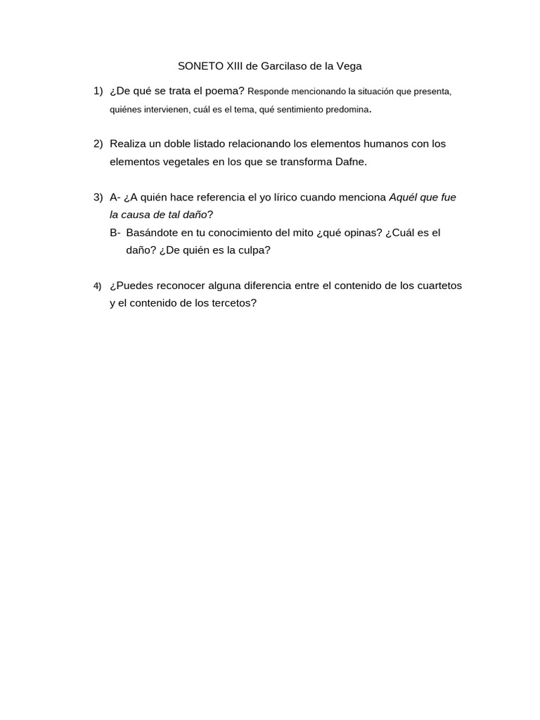 Guía de Lectura Del Soneto XIII de Garcilaso de La Vega | PDF