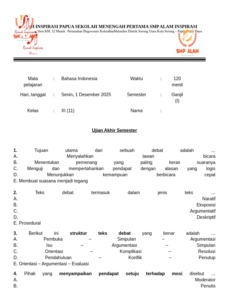 Wordpad UTS Kelas 11 | PDF