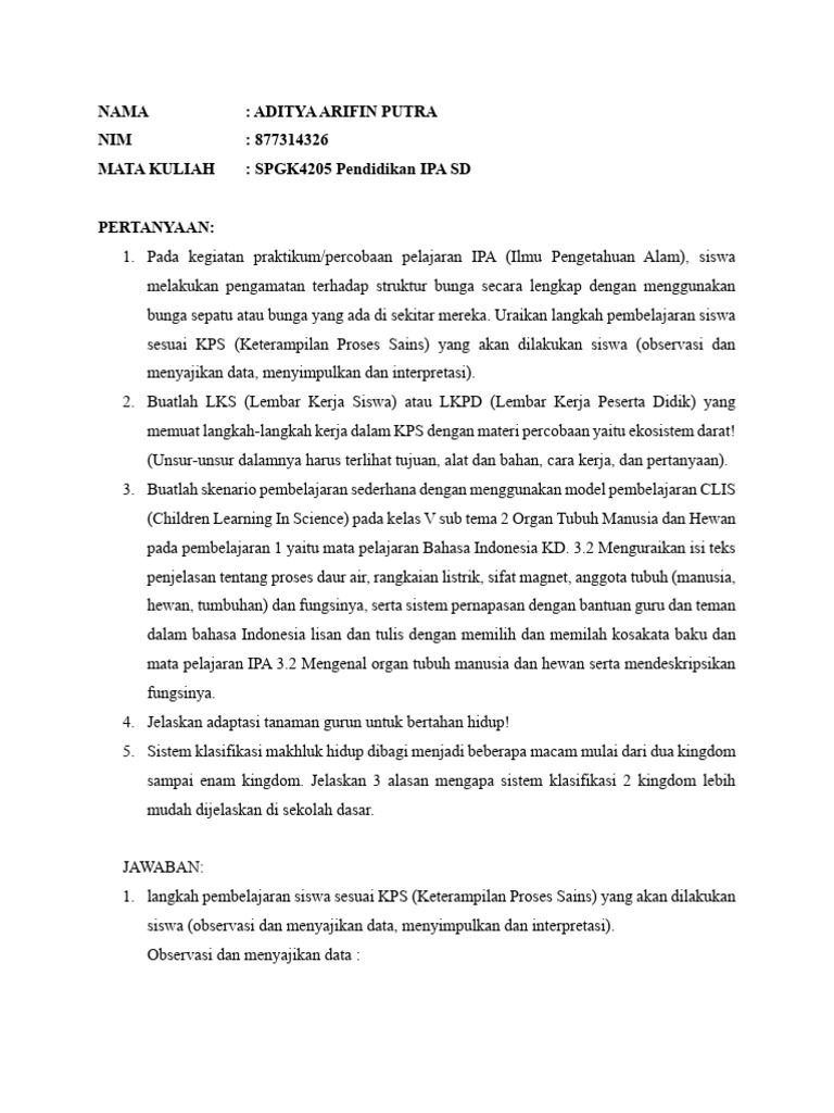Spgk4205 Pendidikan Ipa SD | PDF
