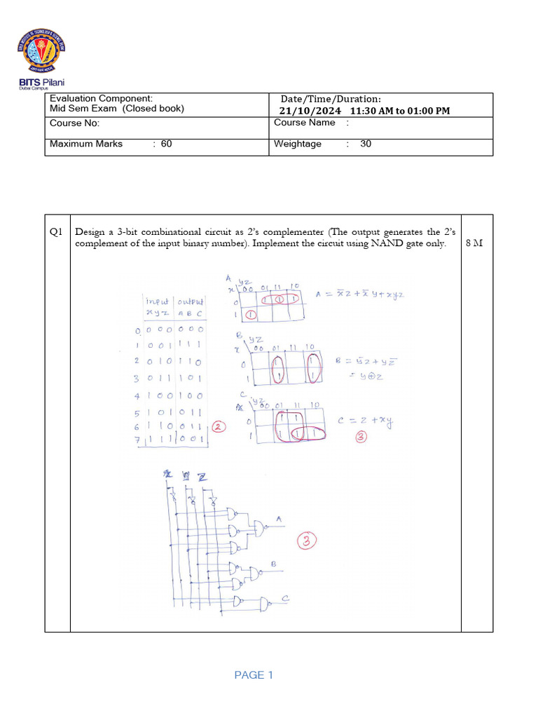 Mid Sem - QP - I - SEM 2024-25 - Solution | PDF | Arithmetic | Computer ...