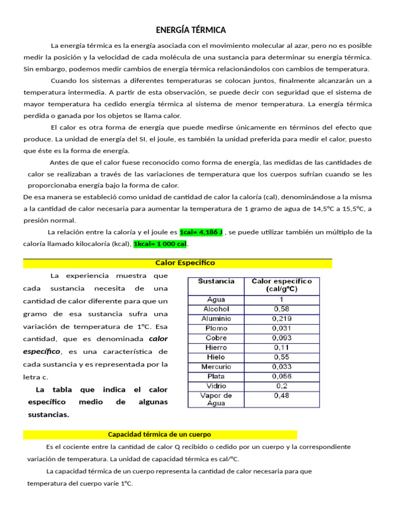Energía Térmica, Solo Teoria | PDF | Caloría | Calor