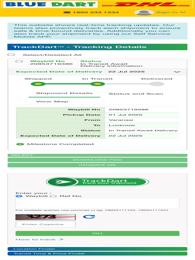 Tracking Details - Bluedart | PDF