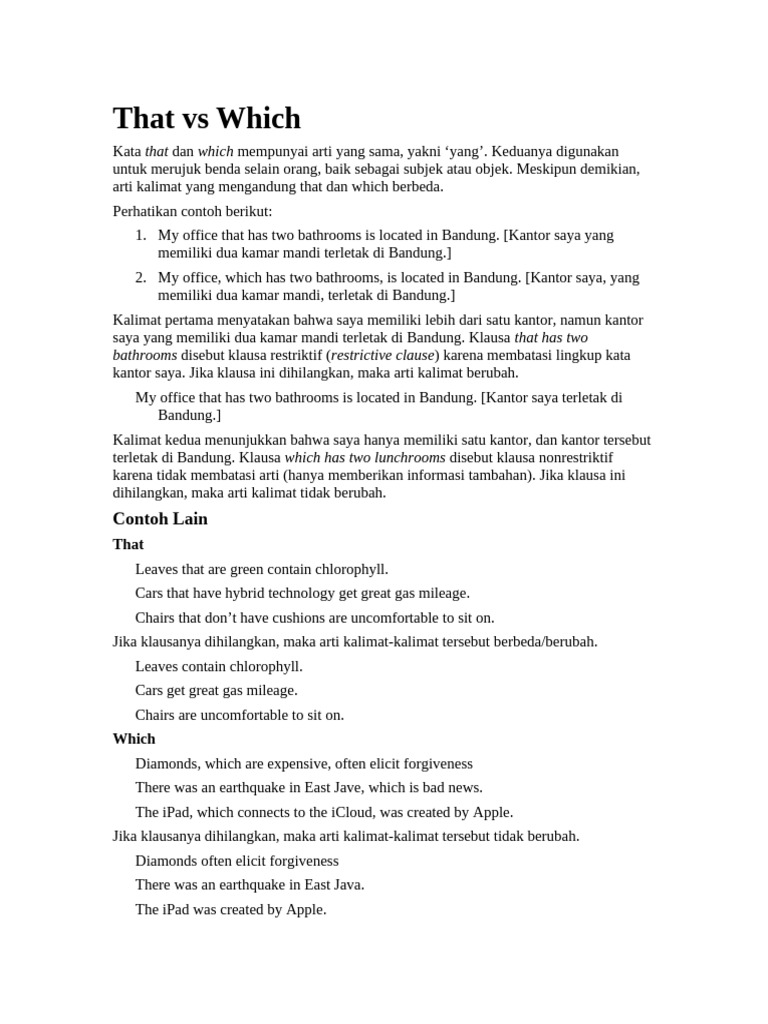 Perbedaan Penggunaan That dan Which | PDF