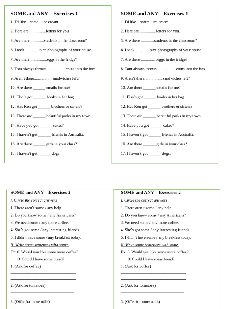 SOME Vs ANY Worksheet Dán | PDF | Chess Theory | Chess