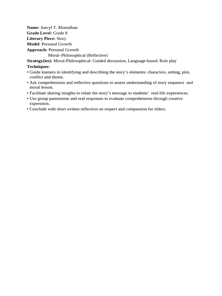 Grade 8 Lesson Plan: Story Elements & Morals | PDF | Lesson Plan