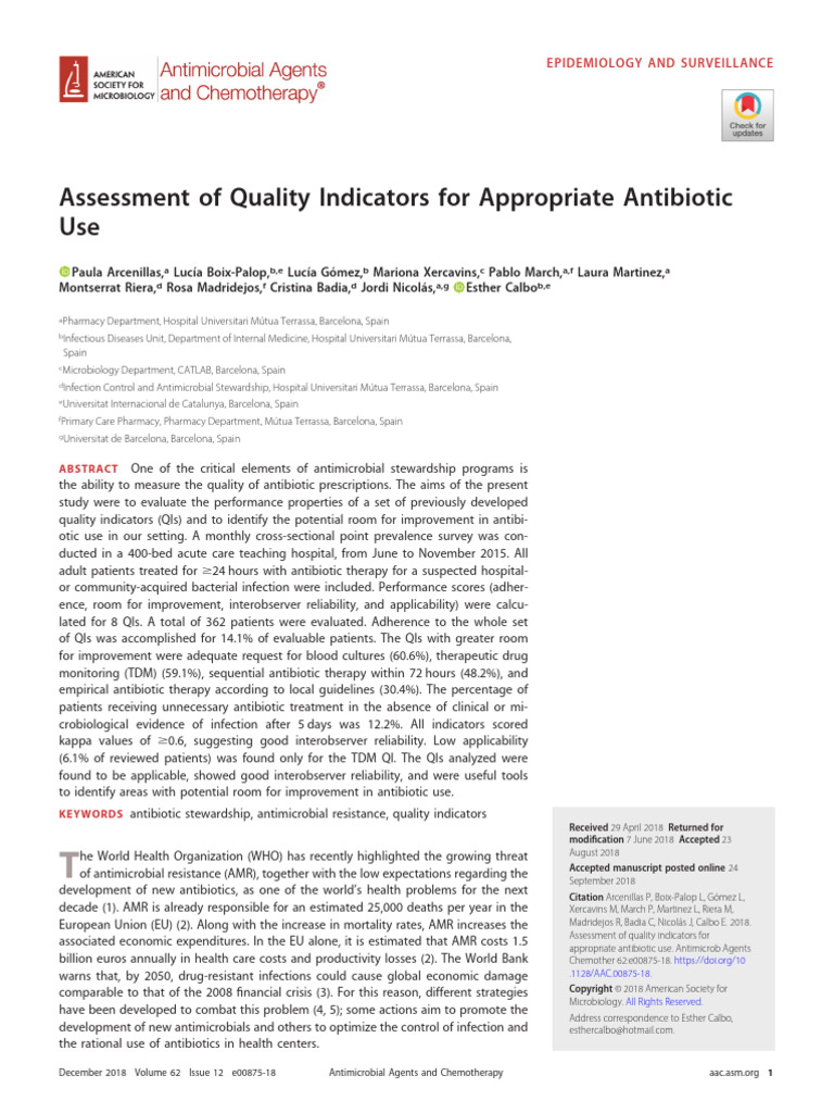 Quality Indicators for Antibiotic Use Assessment | PDF | Infection ...