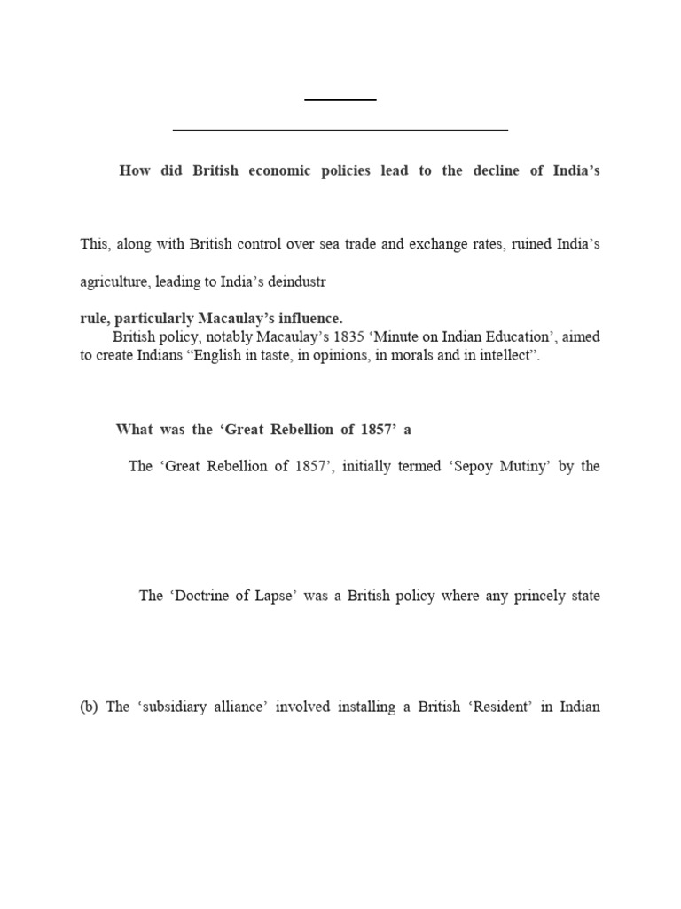Impact of British Policies in Colonial India | PDF