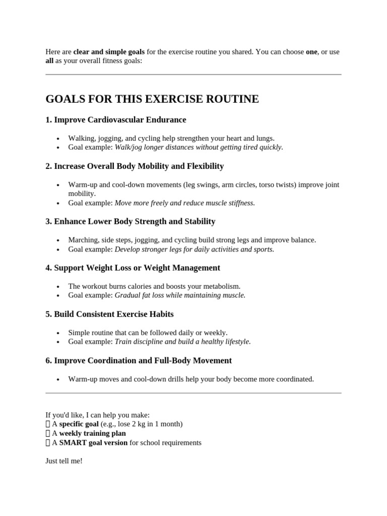 Exercise Routine Goals for Fitness | PDF