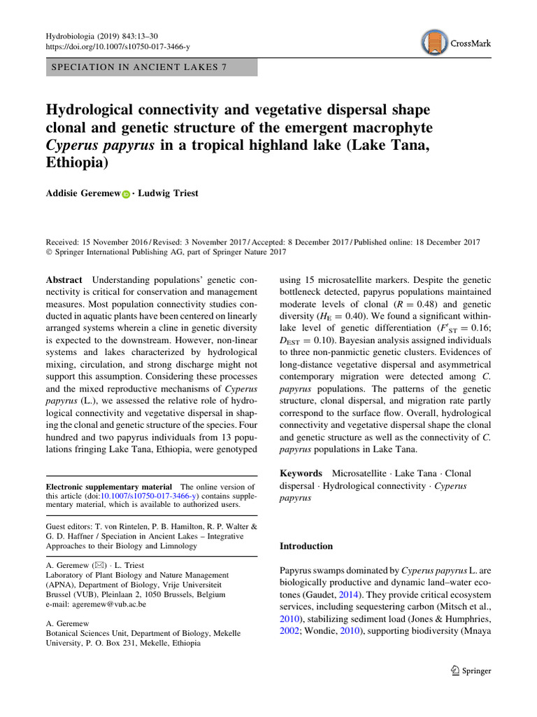 Genetic Structure of Cyperus papyrus in Lake Tana | PDF | Genetics