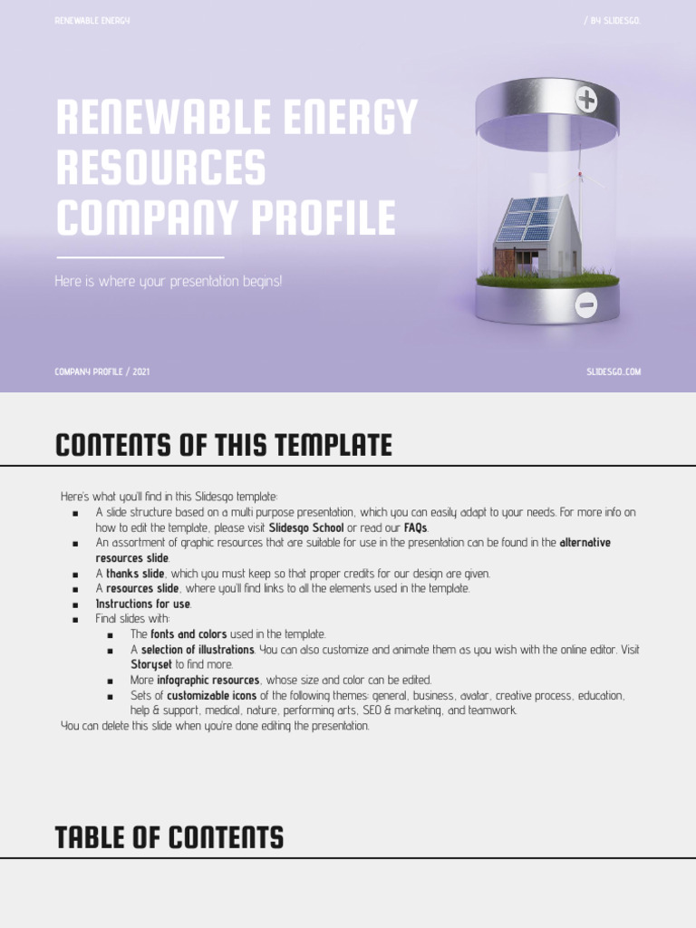 نسخة من Renewable Energy Resources Company Profile by Slidesgo | PDF ...
