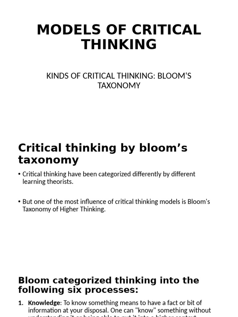 Models of Critical Thinking by Bloom's Taxonomy | PDF | Critical ...