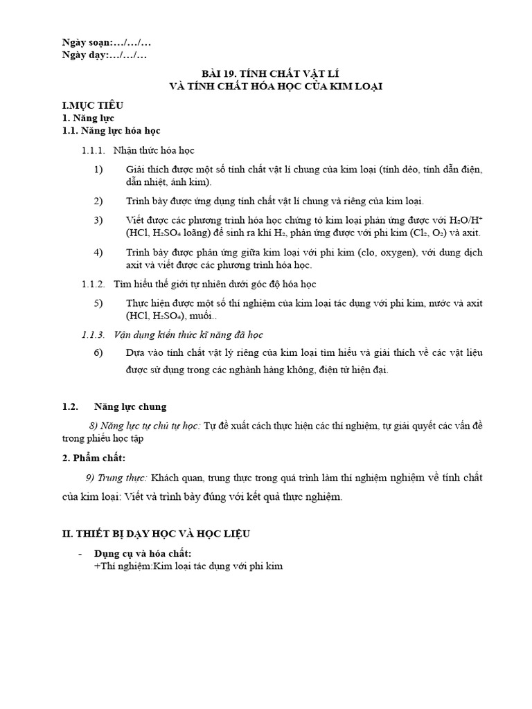 Bài 19. TCVL, TCHH KL | PDF