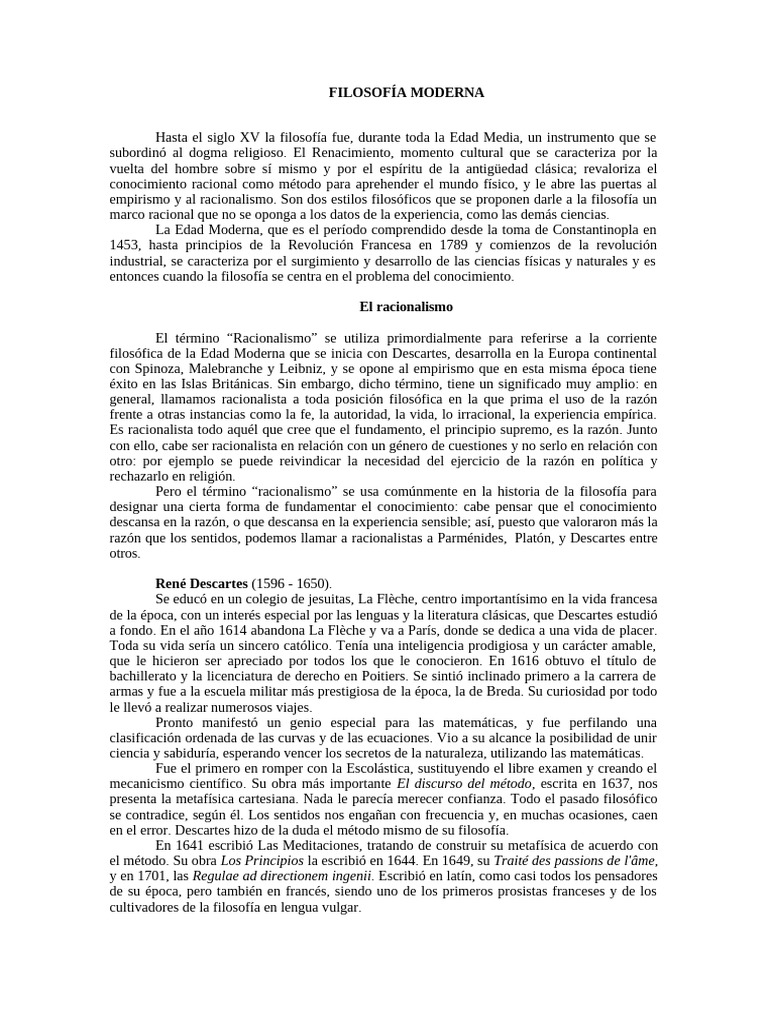 Racionalismo y Duda en la Filosofía Moderna | PDF | Racionalismo | René ...