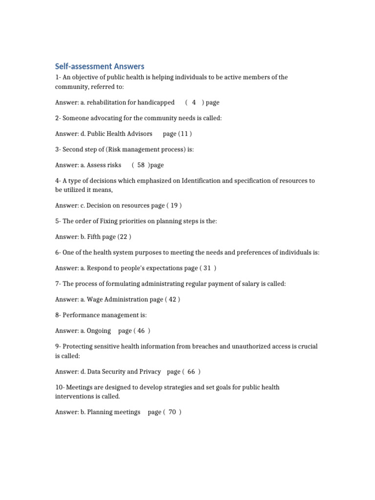 Public Health Self-Assessment Guide | PDF