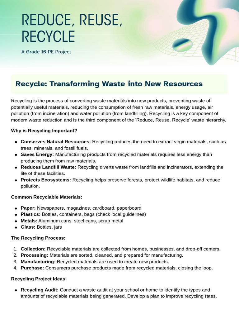 Reduce, Reuse, Recycle | PDF | Recycling | Reuse