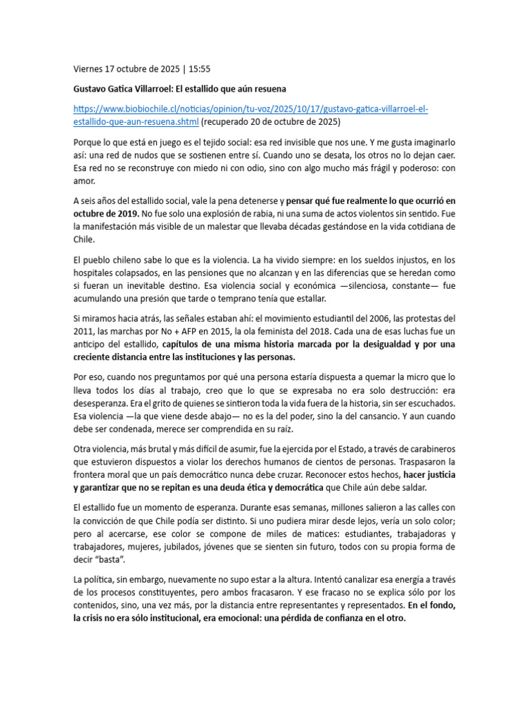 Columna Gustavo Gatica Biobio | PDF | Democracia | Ideologías políticas