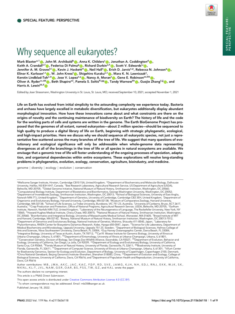 Blaxter Et Al Why Sequence All Eukaryotes | PDF | Gene | Species