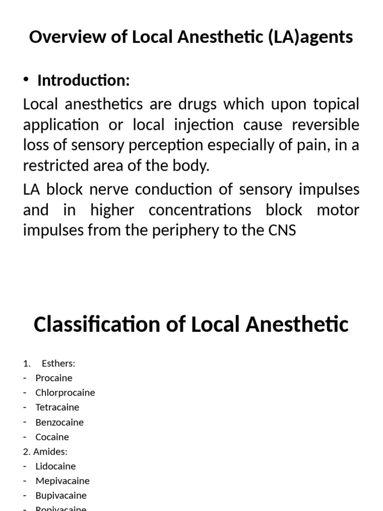 Local Anesthetic Agents Overview | PDF | Anesthesia | Medical Specialties