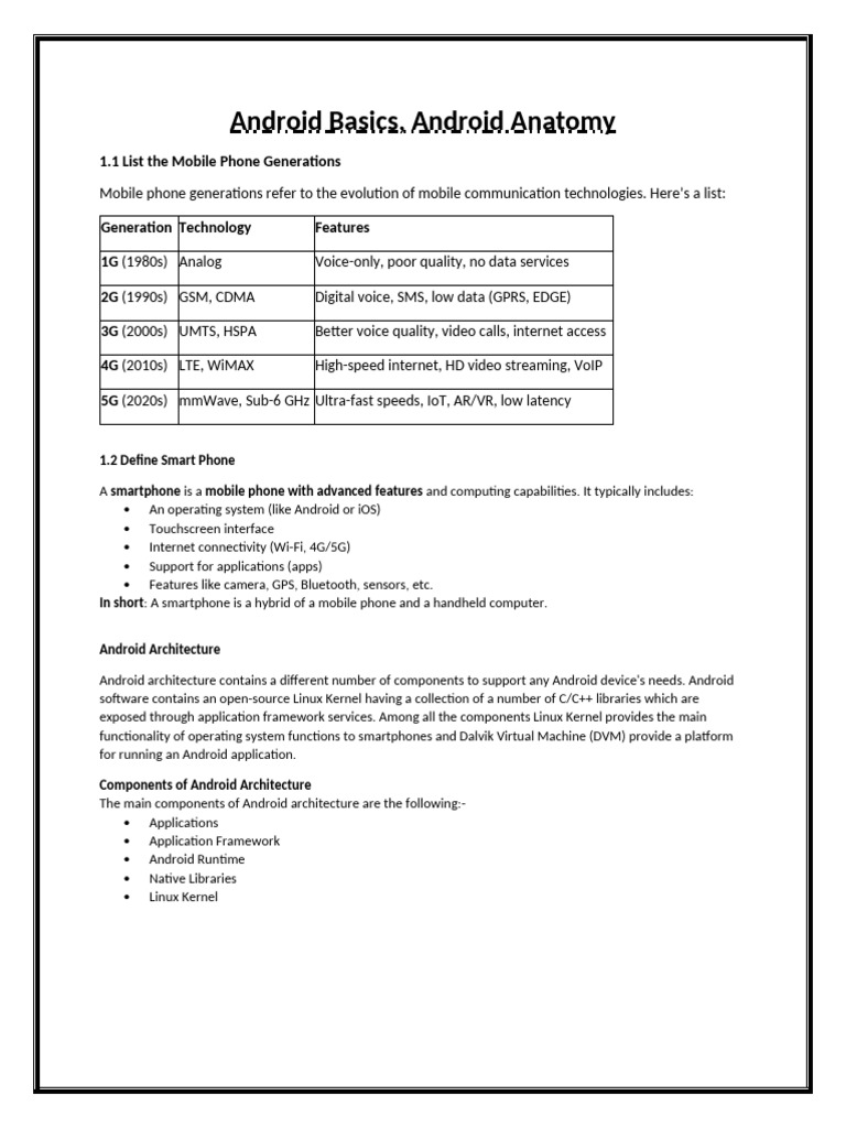 Android Basics, Android Anatomy | PDF | Android (Operating System) | Smartphone