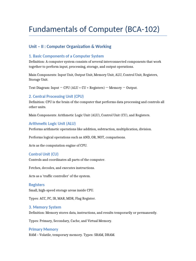 Computer Organization Basics: BCA-102 | PDF | Computer Data Storage ...