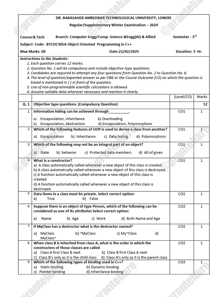 Semester - 3-Object Oriented Programming in C++ | PDF | Inheritance ...