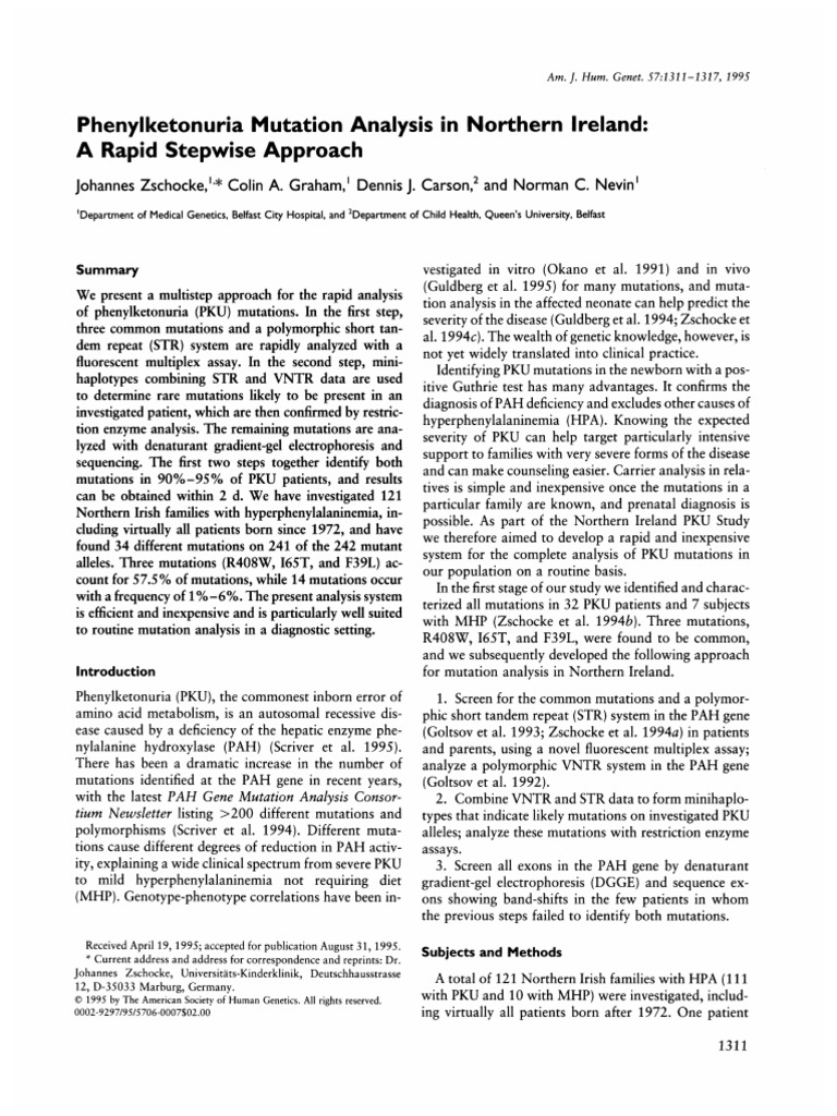 Phenylketonuria Mutation Analysis in Northern Ireland: A Rapid Stepwise ...