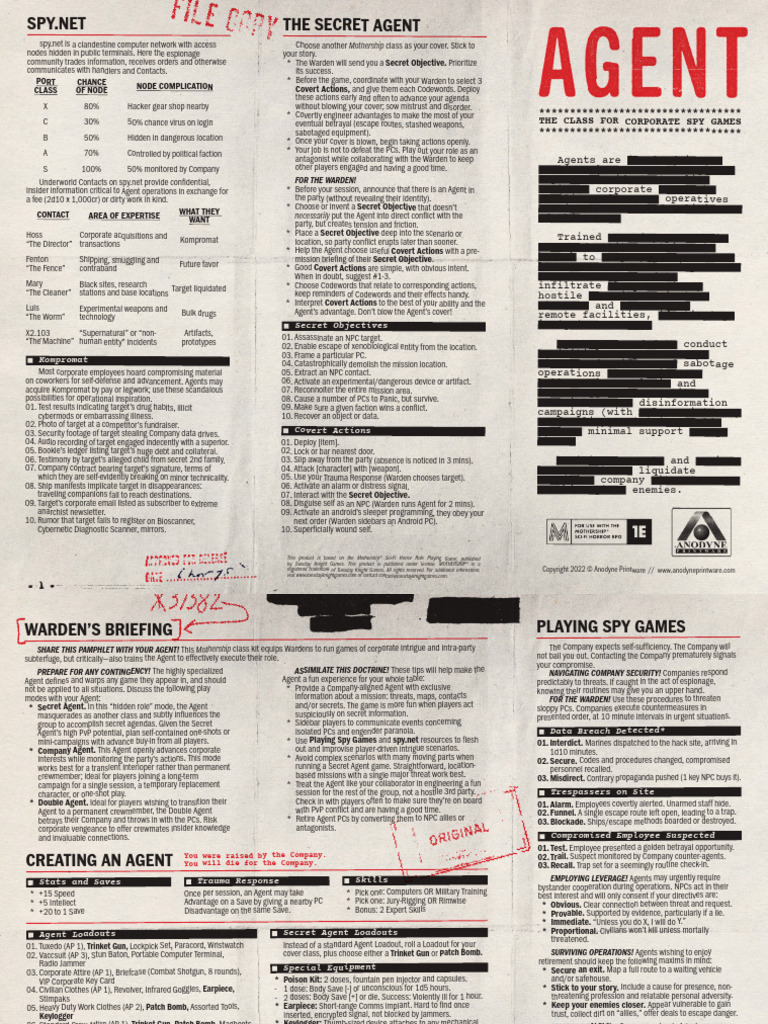 Agent Class Color v1 | PDF | Espionage
