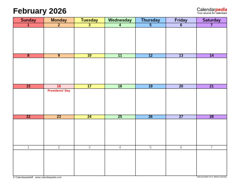 February 2026 Calendar Landscape | PDF