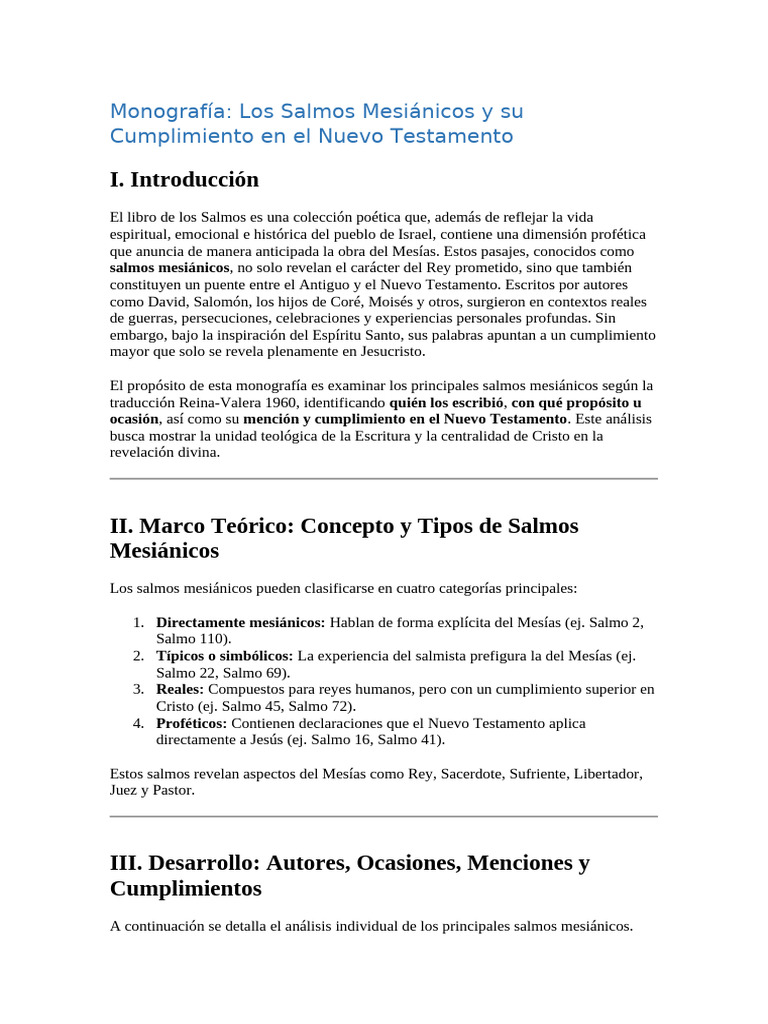 Monografía Salmos Mesianicos | PDF | Salmos | Cristo (título)