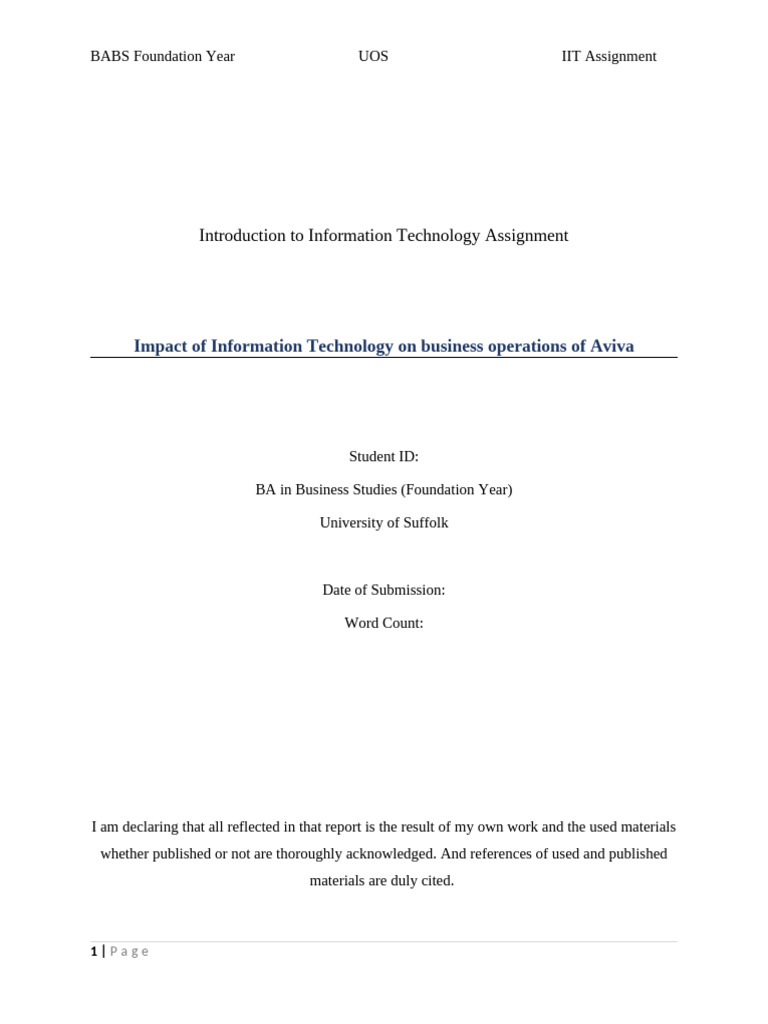 Introduction To Information Technology Assignment: Impact of ...