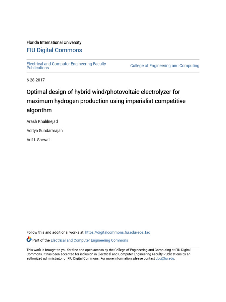 Optimal Design of Hybrid Wind - Photovoltaic Electrolyzer For Maxim ...