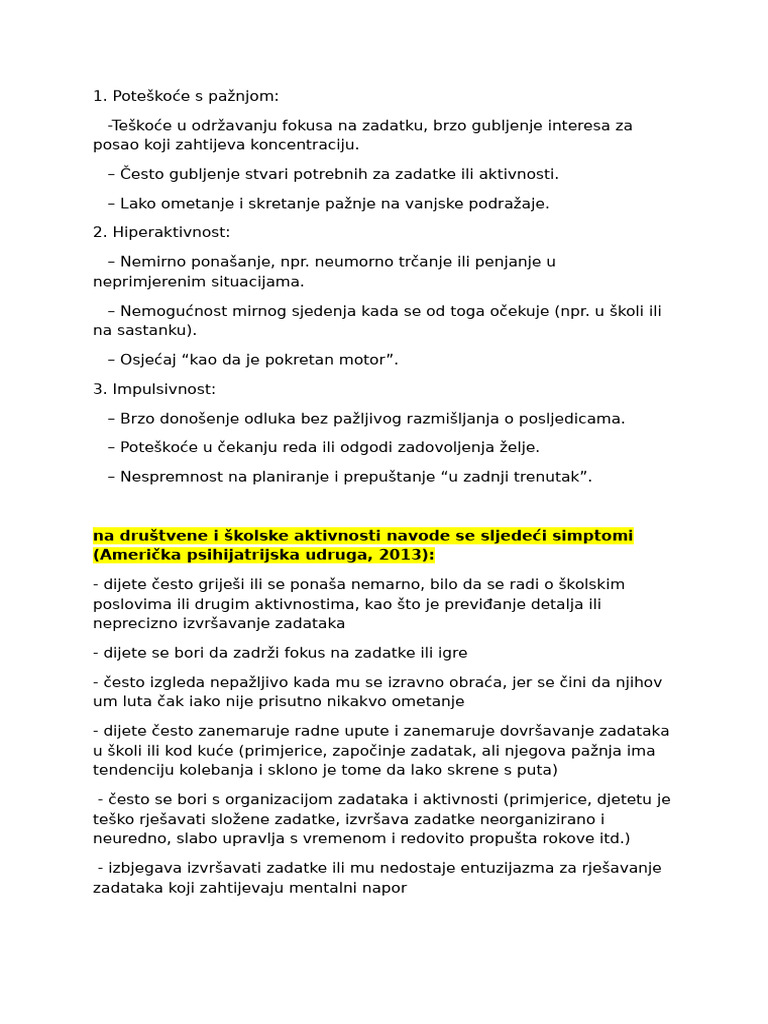 ADHD Simptomi Ponašanaj | PDF